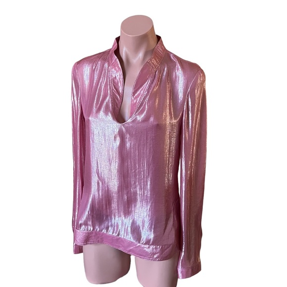Tory Burch | Tops | New Tory Burch Pink Silk Metallic Tunic Top Size 4 ...